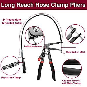 BETOOLL 9pcs Wire Long Reach Hose Clamp Pliers Set Fuel Oil Water Hose Auto Tools