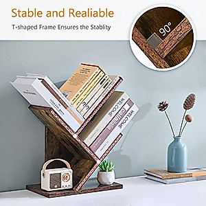 Tajsoon Tree Bookshelf 3 Tier Book Storage Organizer Shelves, Desktop Bookshelf Floor Standing Bookcase Display for CDs/Magazine/Books, Small Bookshelf for Bedroom, Living Room&Office, Rustic Brown