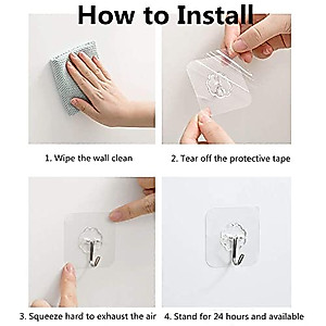 YAWALL 10 Pack Wall Hooks for Hanging 44lb(Max), Transparent Reusable Seamless Heavy Duty Hooks, Waterproof and Oilproof, Bathroom Kitchen Self Adhesive Hooks