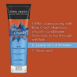 John Frieda Blue Crush Conditioner for Brunettes, Moisturization for Color Treated and Natural Brunette Hair, 8.3 oz (Pack of 2)