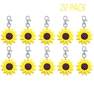 Finduat 20 Sets Baby Shower Return Gifts for Guests for Adult, Sunflower Keychains + Thank You Kraft Tags for Sunflower Party Favors, Baby Shower Party Bag Decor for Birthday Party