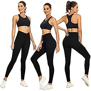 V Cross Waist Leggings for Women-Tummy Control Soft Workout Running High Waisted Non See Through Black Yoga Pants
