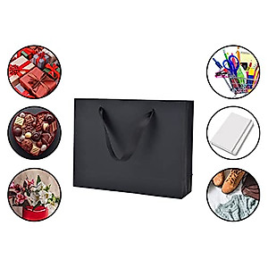 HUAPRINT Black Paper Bags,Shopping bags with Ribbon Handles,20Pcs,10.6x8.3x3.1,Craft Gift Bags for Clothes,Bulk Lunch Bags,Retail Bags,Party Favor Bags,Merchandise Business Bags,Wedding Bags
