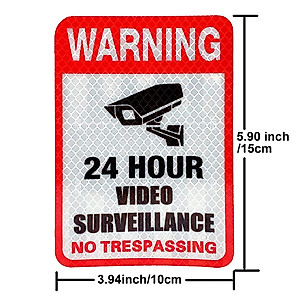 5 Pack Video Surveillance Sign Reflective Sticker Decal Self Adhesive 5.9" x 4", No Trespassing Warning Sign for Home Business CCTV Security Camera, UV Protected & Waterproof, Indoor & Outdoor Use