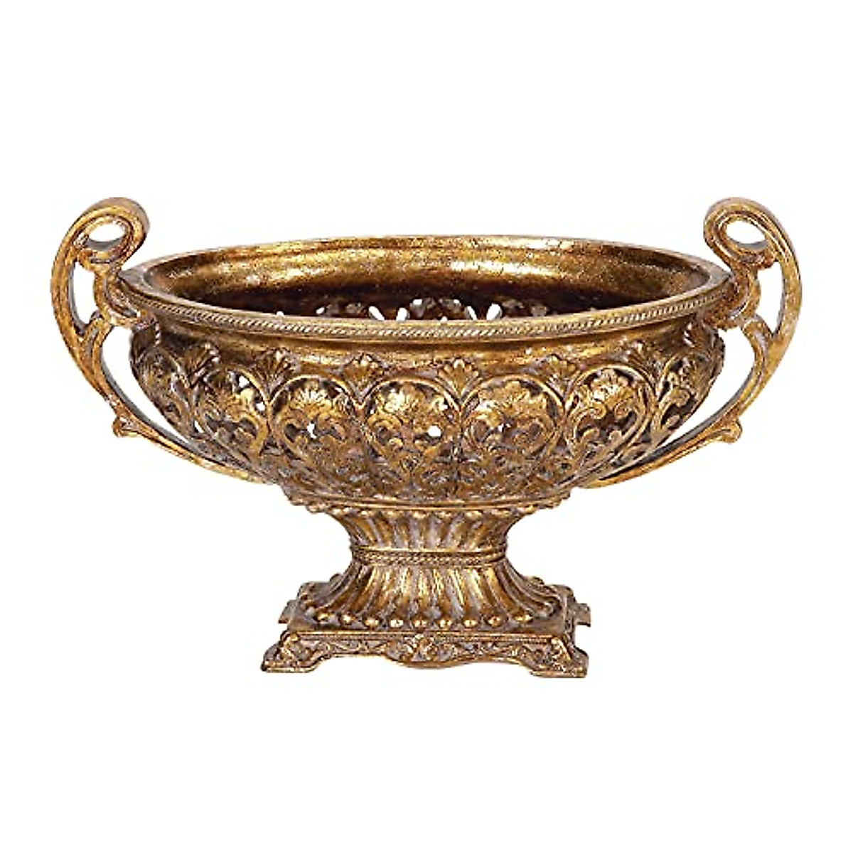 Deco 79 Polystone Ornate Decorative Bowl with Handles, 19" x 10" x 12", Gold