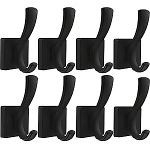 TOFIIGREM Black Wall Hooks Coat Hook, Towel Hooks Hand Towel Holder for Bathroom, Entryway Mudroom Hooks for Hanging Coat Key Robe Hat Backpack (8 Pack, Black)