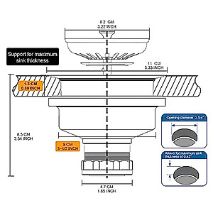 BOTEMY B9173 Kitchen Sink Drain Assembly 3-1/2 inch with Removable Sink Strainer Basket/Stopper 304 Stainless Steel Brushed