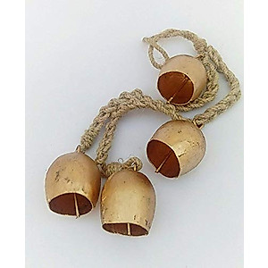 Siddhivinayak Overseas Iron Wrought Bell Chime Handmade Brass Finish Wall Hanging Rope 4 Bell