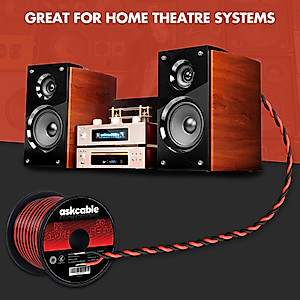 Askcable 12 Gauge 50 Feet Speaker Wire Cable 12AWG Speaker Wire 2 Conductors Wire Extension Cord Great Use for Car Speakers Stereos Home Theater Speakers Surround Sound Radio Black Red
