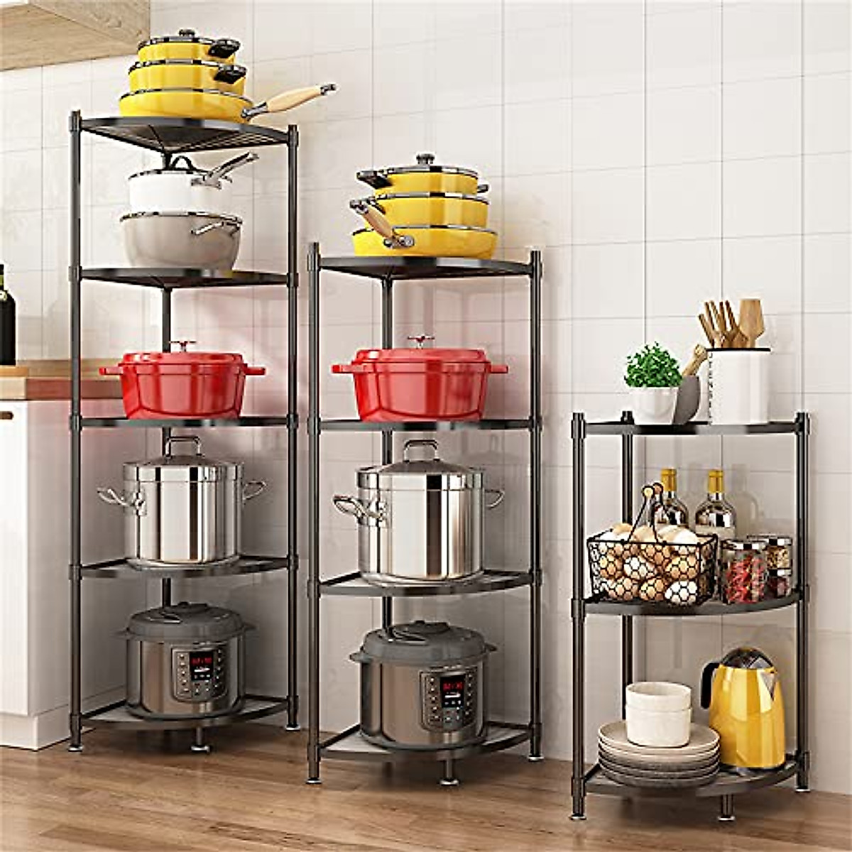 ZIGAMA 5-Tier Kitchen Pot Rack, Multi-layer Corner Shelf Stand Metal Shelves for Kitchen