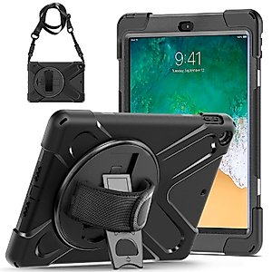 iPad 5th/6th Generation Case 9.7 Inch 2017 2018 for Kids with 360 Rotating Stand+Hand Strap | Military Grade Heavy Duty Rugged Shockproof Case for iPad 6th/5th Gen 9.7" A1893/A1954/A1822/A1823 | Black