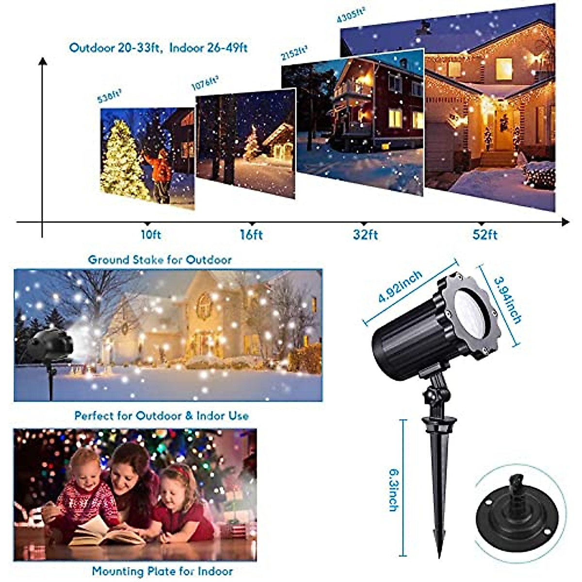 Snowfall LED Light Projector, Christmas Rotating LED White Snowflake Lamp with Remote Control for Christmas, Holiday,Halloween,Party,Garden,Wedding,Indoor Outdoor Decorations on Halloween Waterproof