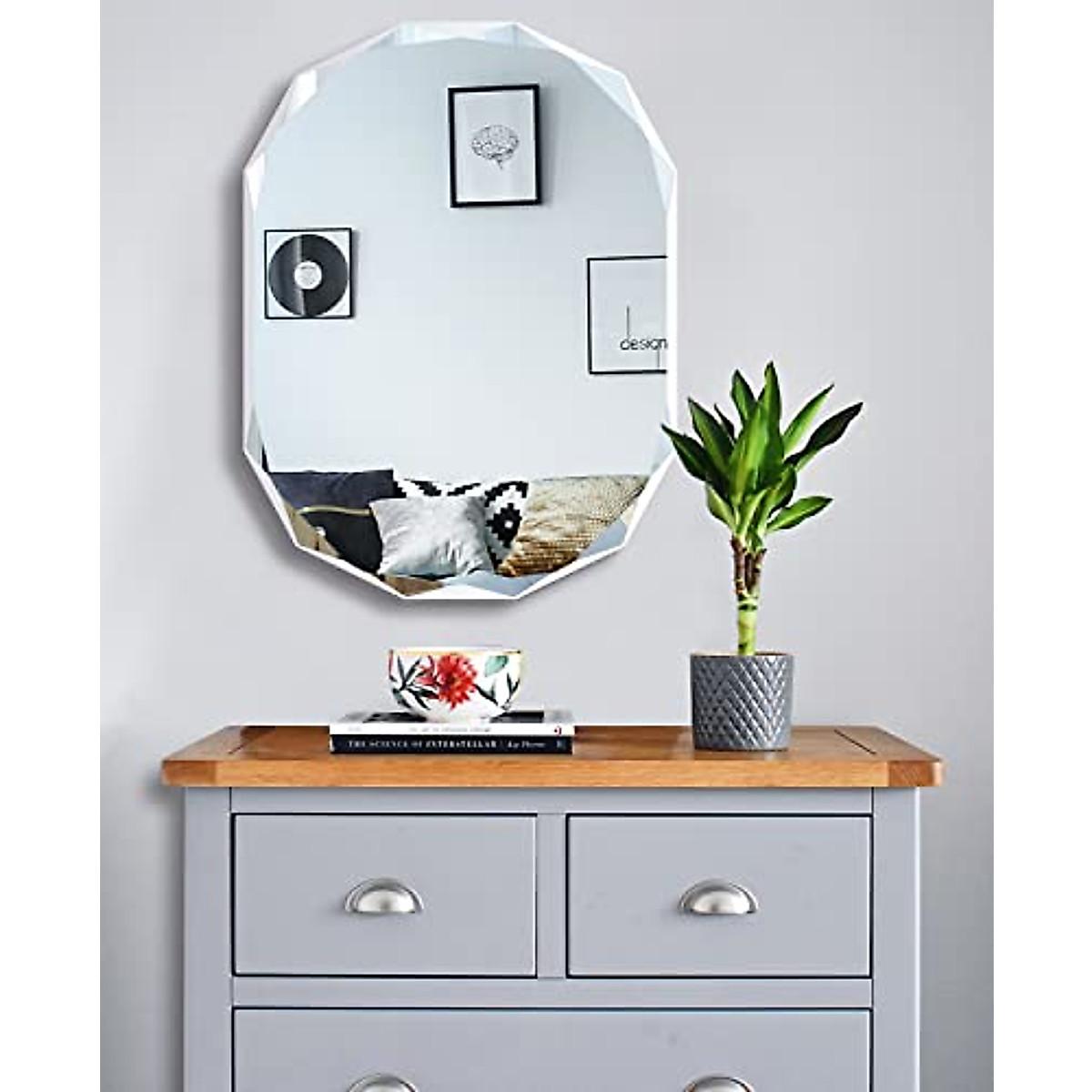 Frameless Scalloped Wall Mirror for Bathroom - Rectangle 20'' X 28'' X 1" Beveled Edge Frameless Rectangle Bathroom Mirror for Wall