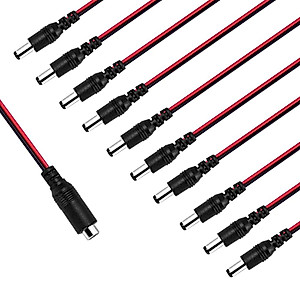 CENTROPOWER 12V 5A DC Pigtail Power Cord (Real 18AWG), w/Male Female Barrel Plug Connector Cable for CCTV Security Camera - 10 Pairs of 5.5mm x 2.1mm Power Adapter Connectors