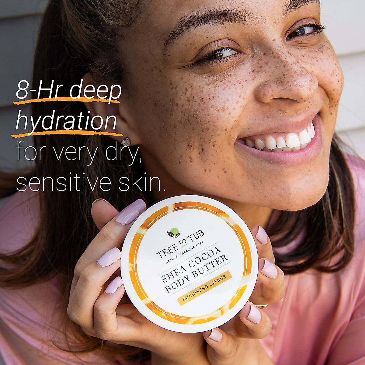 Tree to Tub Shea Body Butter for Dry, Extremely Dry, Sensitive Skin - Moisturizing Body Cream for Women & Men, Hydrating Body Lotion Moisturizer w/Vitamin C, Organic Cocoa, Citrus Scent