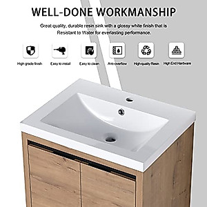 HAALVDE 24" Wall Mounted Bathroom Vanity with Sink Combo,24 Inch Single Brown Floating Bathroom Vanity, Cabinet Set with 2 Doors,White Resin Basin Sink Top(IMO, 009-24''W X 18''D)