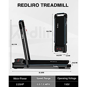 REDLIRO Under Desk Treadmill, 2 in 1 Motorized Portable Foldable Treadmill Compact Fold Up Walking Pad, Sturdy Folding Treadmill for Small Space with Remote Control, LED Display for Home & Office Use