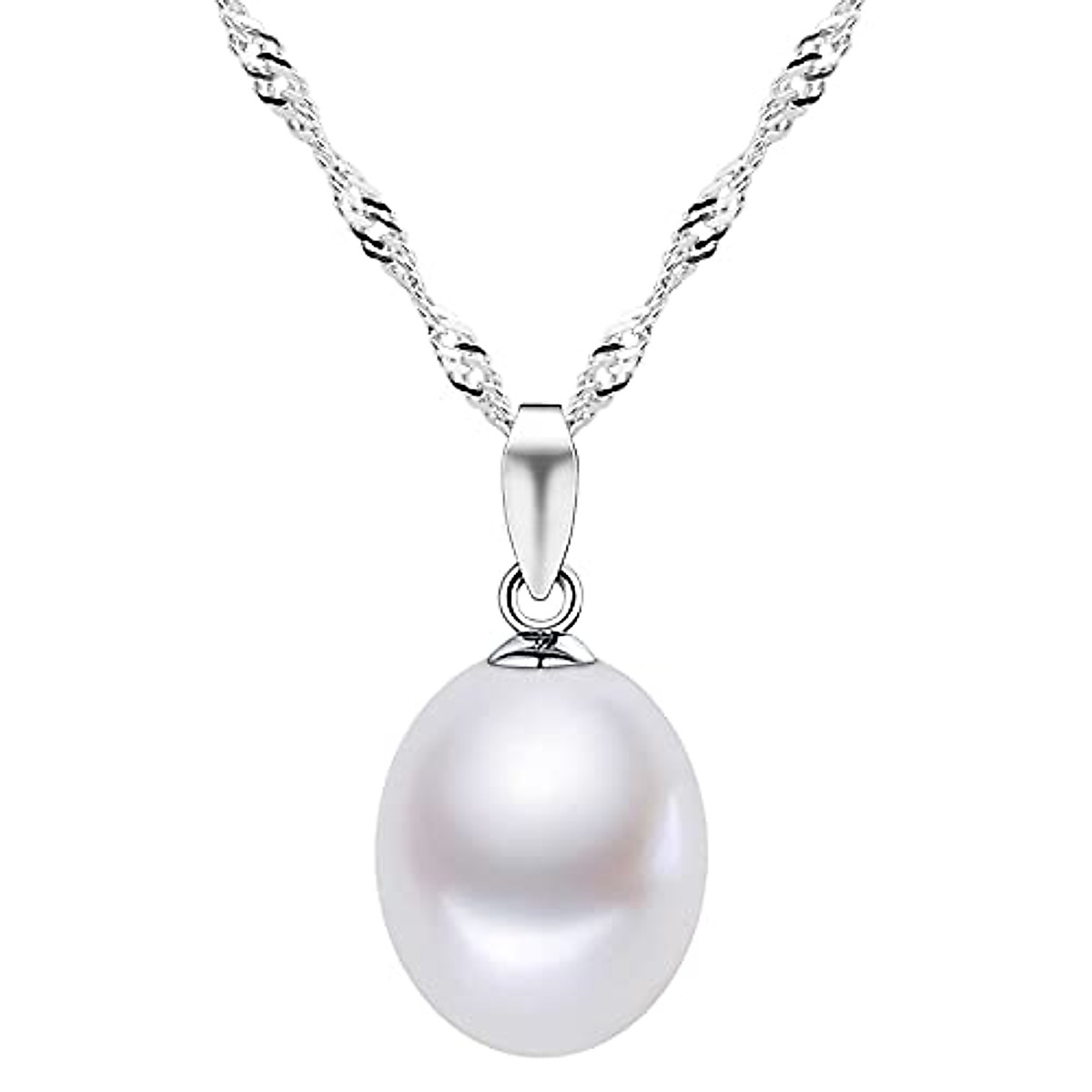 HXZZ Fine Jewelry Women Gifts 925 Sterling Silver Freshwater Cultured Teardrop White Pearl Pendant Necklace Single Pearl Anniversary Birthday for Women girlfriend Girls