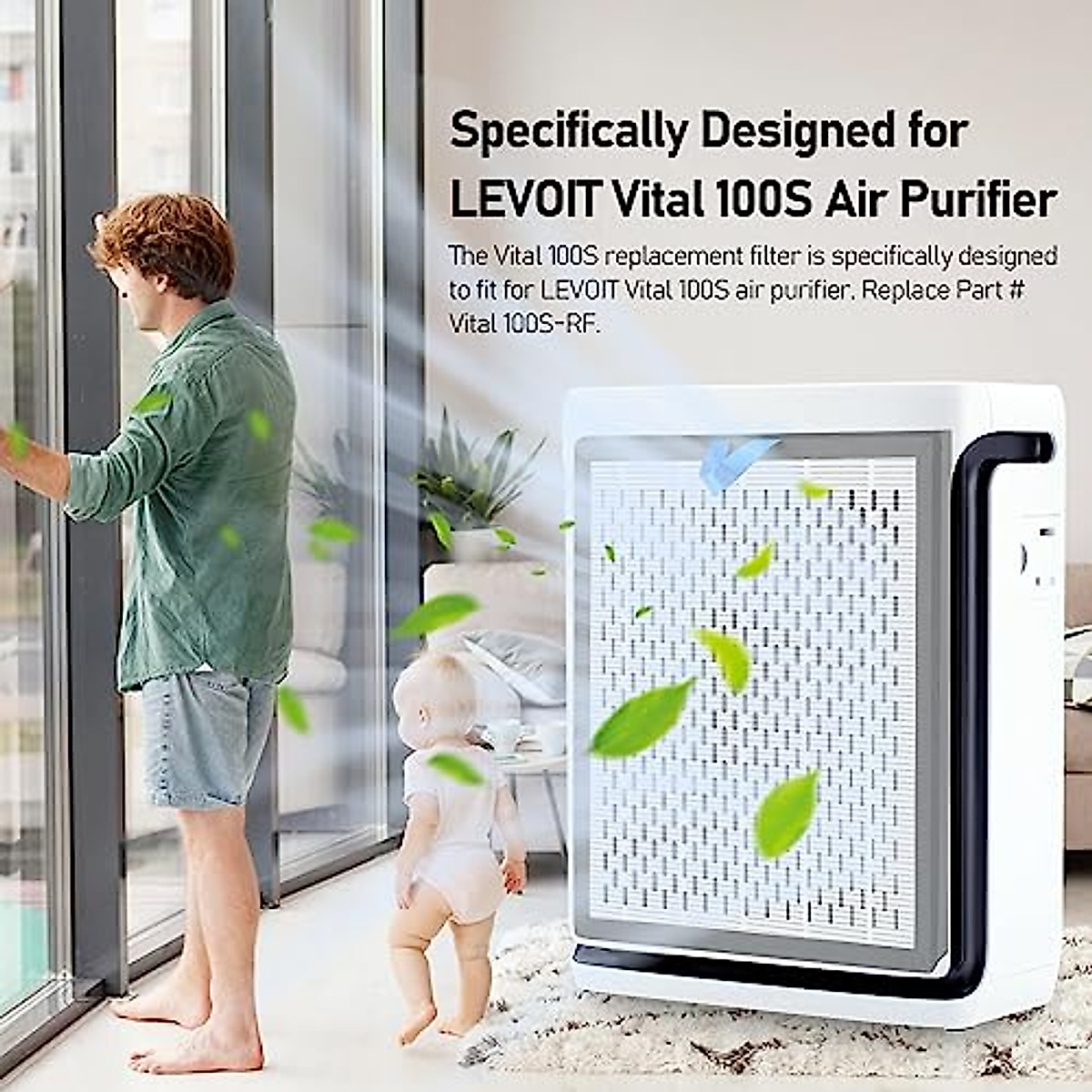 Vital 100S Replacement Filter Compatible with LEVOIT Vital 100S Air Purifier, 3-in-1 H13 Ture HEPA High-Efficiency Activated Carbon Filters Replace Vital 100S-RF (2 Pack)