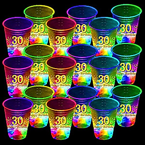 24 Pcs Glow 30th Birthday Party Cups,Glow in the dark Cups for 30 Birthday Party,30th Happy Birthday Cups For Birthday Parties,Birthday Decorations Party Favor