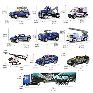 Jenilily Police Car Toy Blue Truck Toy Transporter Mini Vehicles Playsets in Carrier Truck for Kids 3 4 5 6
