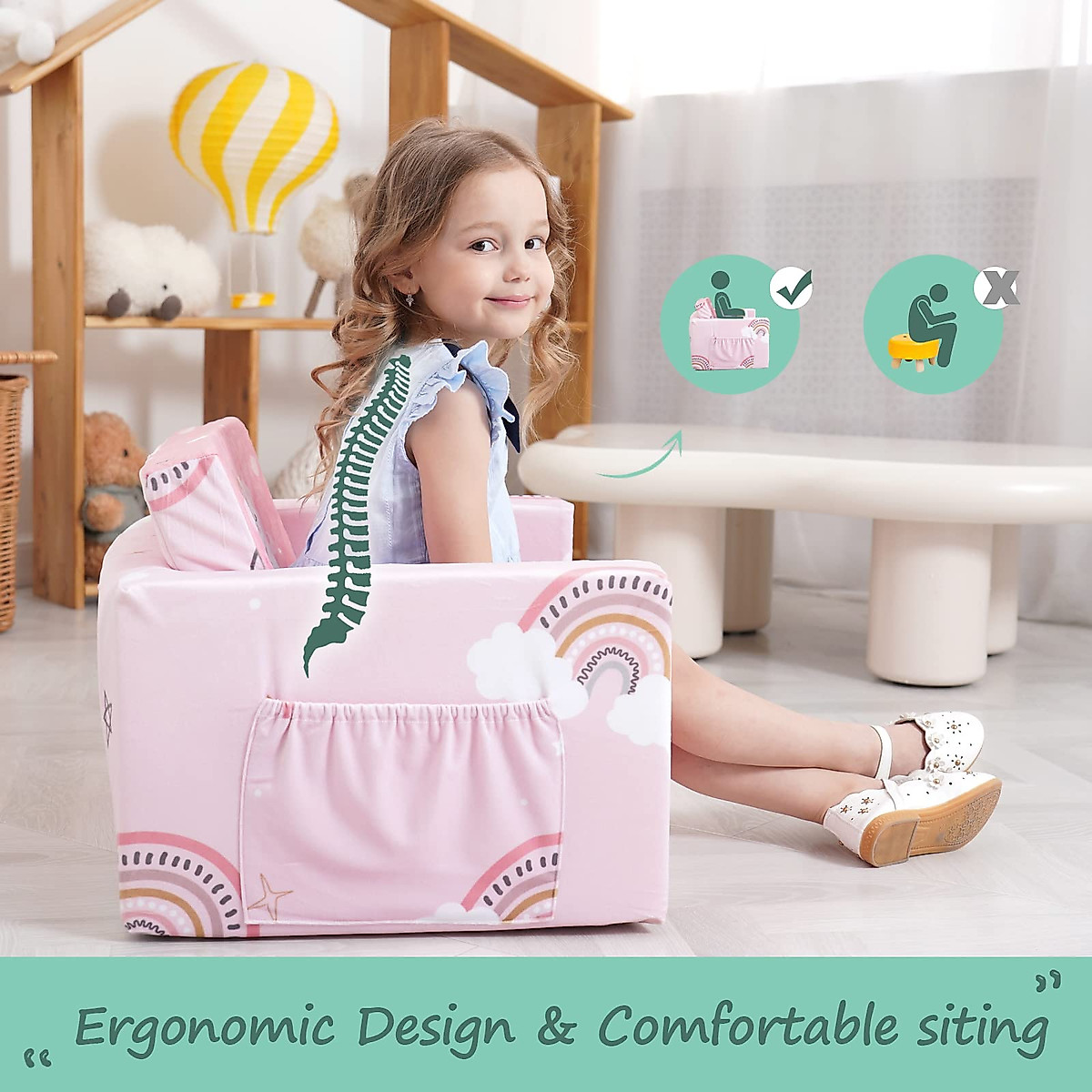 ACRABROS Kids Couch: Toddler Sofa Bed Fold Out for Gilrs Boys Baby Flip Out Convertible Lounge Chair Unicorn