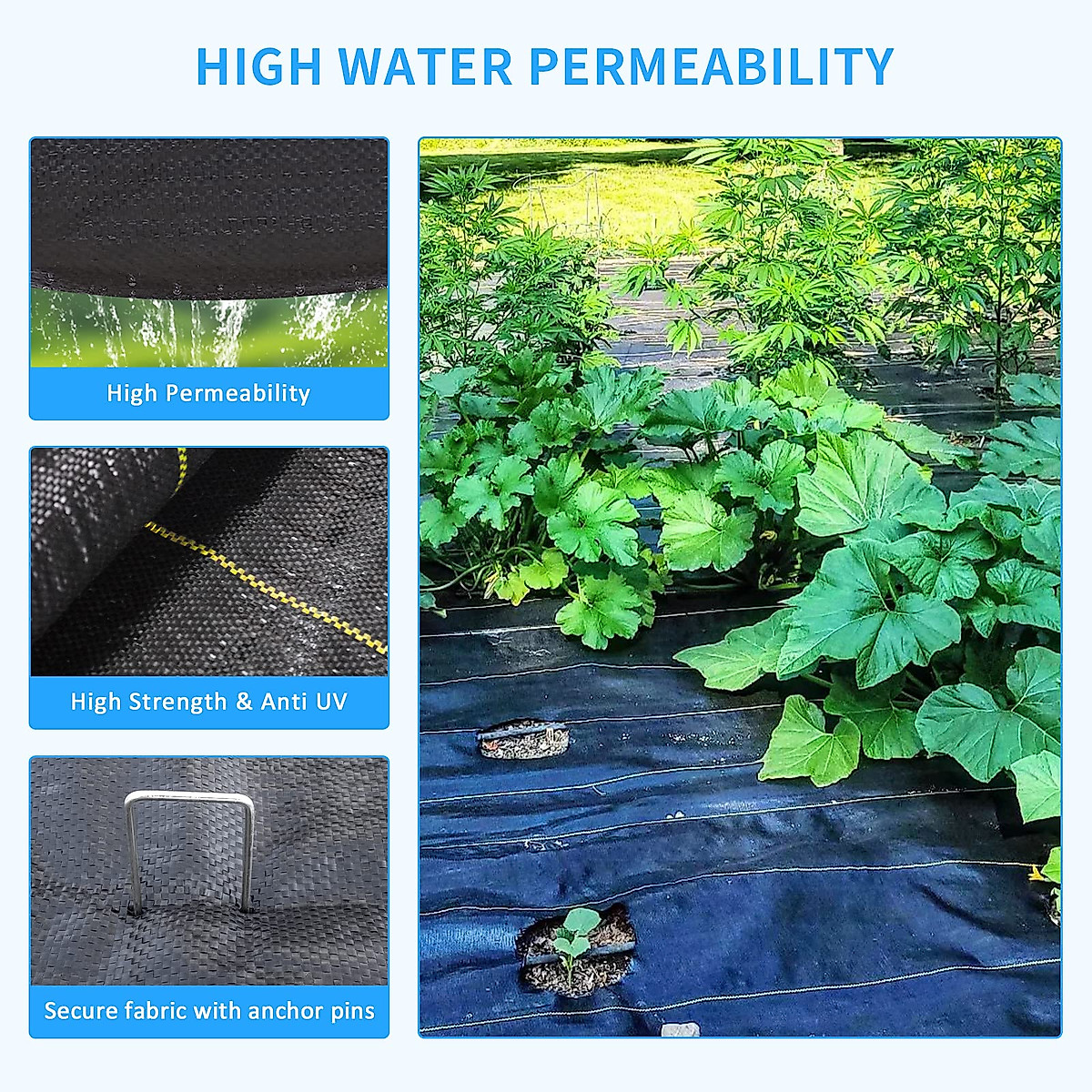 Sunocity 4ft x300ft Black Weed Barrier Landscape Premium Fabric-Heavy Duty Woven Ground Cloth with Superior Permeability Weed Control Convenient Design