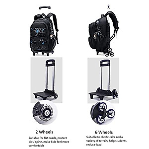 Boys Geometric-Print Rolling Backpack Kids Luggage School Bag Trolley Bookbag Rucksack with Wheels