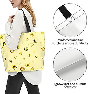 Gelxicu Cute Bee Shoulder Tote Bags Bee Casual Bag Cute Shoulder Handbags Shopping Handbag Grocery Bags
