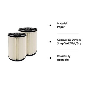 VF4000 General Standard Replacement Filter for ridgid 72947 Wet Dry 5 to 20 Gal Shop vac, 2 Pack