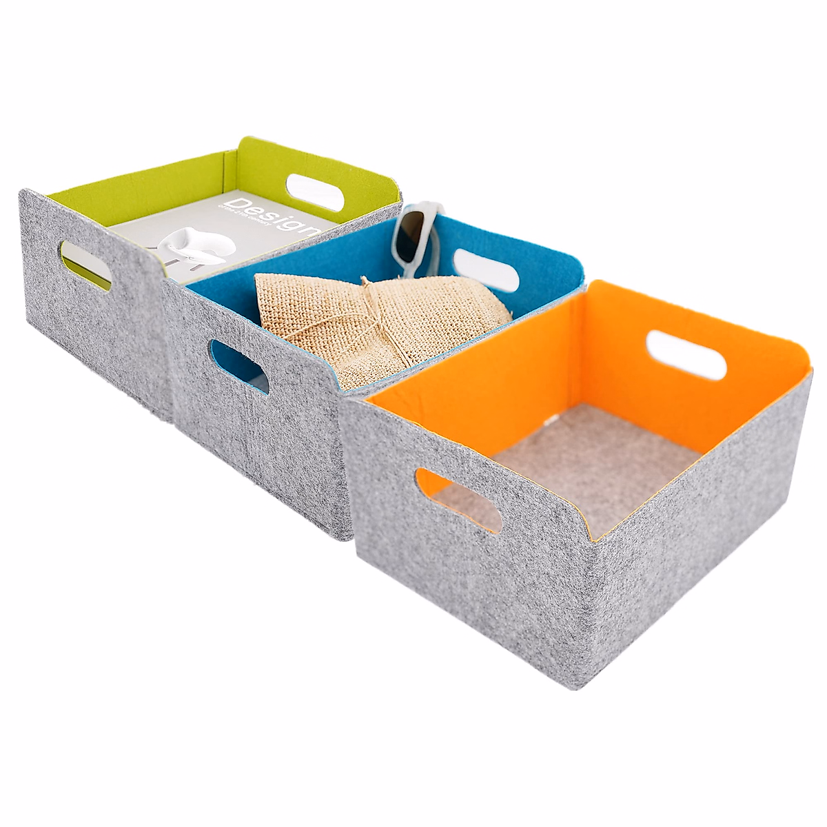 Welaxy storage baskets Felt Foldable Storage Cube Shelf Bins Organizer box for Kids Toys Magazine Books Clothes Office Bedroom Closet Babies Nursery organizing (orange+green+turquoise )