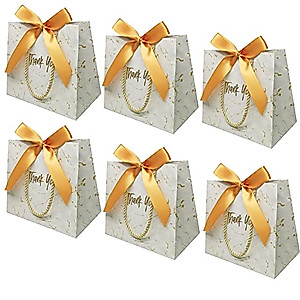 15Pack Thank You Gift Bags with Handles,Waterproof Party Favor Bags Bulk with Golden Bow Ribbon Medium Treat Bags for Wedding Bridesmaid Celebration Baby Shower(7.2x3.9x6.2inch)