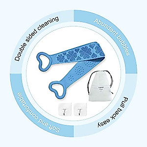Silicone Back Scrubber for Shower, YUSERBO Silicone Bath Body Brushes, Heart-Shaped Handle and Lucky Four Leaf Clover Double Side Brush, Exfoliating Body Scrubber, Deep Clean and Relax Body Blue