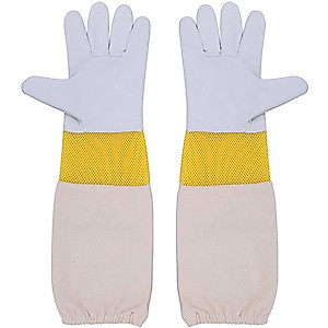 Beekeeping Gloves Bee Keeper Gloves - Premium Goatskin Leather Beekeeper Gloves with Protective Ventilated Long Canvas Sleeves & Elastic Cuffs for Beginner, Professional Beekeeping Supplies,Large
