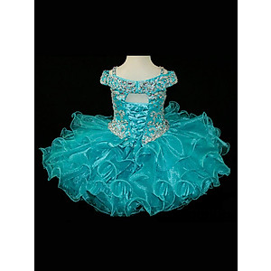 M_RAC Baby Girl's Crystal Off The Shoulder Glitz Cupcake Pageant Dresses Toddler Short Birthday Party Gowns Pink 3