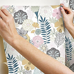 RoomMates RMK11328WP Pink Perennial Blooms Peel and Stick Wallpaper, Roll