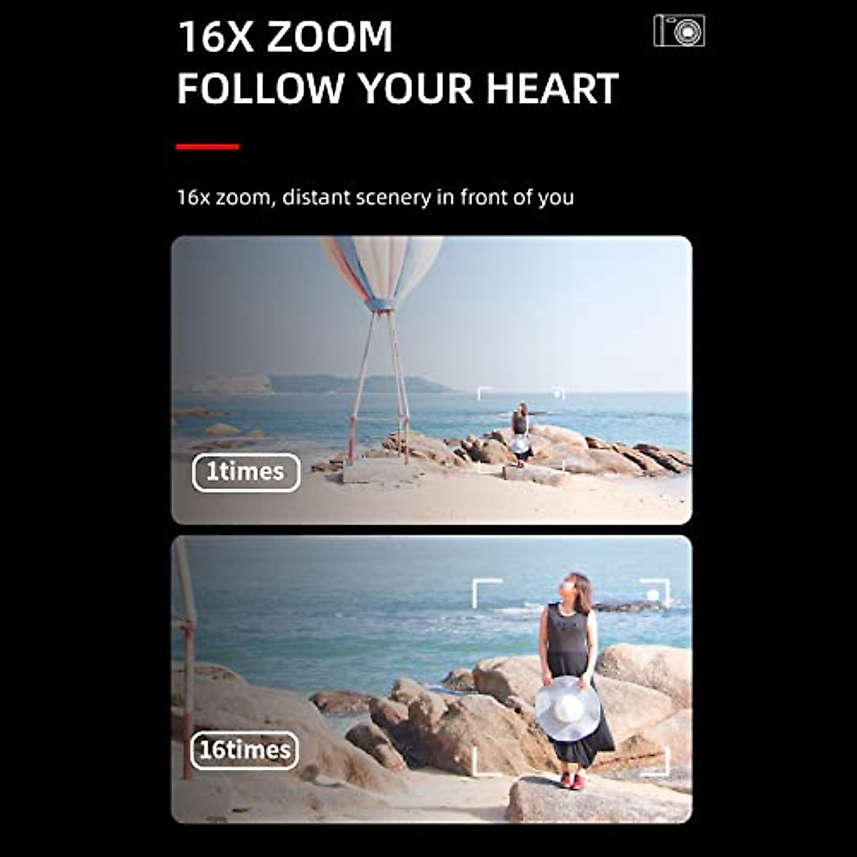 Digital Camera, 4K 48MP Compact Camera with 16X Digital Zoom, Portable Point and Shoot Digital Cameras with 32GB SD Card and Storage Bag for Boys Girls Teens Students (Black)