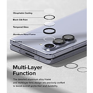 Ringke Camera Lens Frame Glass Compatible with Samsung Galaxy Z Fold 5 Camera Lens Protector, Tempered Glass Covers and Aluminum Alloy Frames - Black