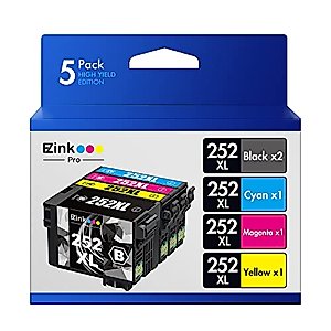 E-Z Ink Pro 252XL Remanufactured Ink Cartridges Replacement for Epson 252 T252 XL for Workforce WF-7720 WF-3640 WF-7710 WF-3620 WF-7210 WF-7110 WF-7610 WF-7620 (2 Black 1 Cyan 1 Magenta 1 Yellow)