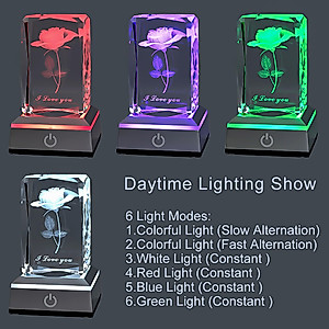 hochance 3D Rose Crystal Multicolor Nightlight,I Love You Decolamp,Perfect Mothers Day Gifts for Mom Mother My Girlfriend Wife Her,Unique Valentines Anniversary Birthday Presents Ideas