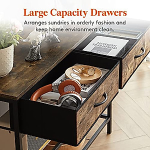 Lifewit 39.4” Console Entryway Table with 2 Fabric Drawers,3-Tier Industrial Sofa Table with Storage Shelves for Hallway, Living Room,Bedroom,Wood Top, Metal Frame, Rustic Brown, Easy Assembly
