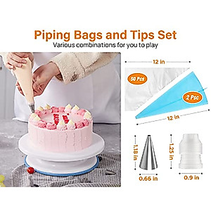 Kootek 71PCs Cake Decorating Supplies Kit, Cake Decorating Set with Cake Turntable, 12 Numbered Icing Piping Tips, 2 Spatulas, 3 Icing Comb Scraper, 50+2 Piping Bags, and 1 Coupler for Baking