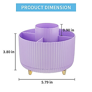 Marbrasse Desk Organizer, 360-Degree Rotating Pen Holder, Desk Organizers and Accessories with 5 Compartments Pencil Organizer, Art Supply Storage Box Caddy for Office, Home(Pink/Purple Random)