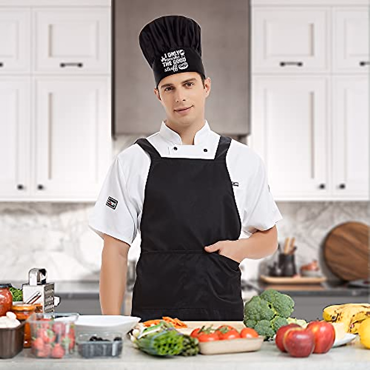 DYJYBMY I Only The Good Stuff, Adult Adjustable Kitchen Cooking Hat with Elastic Band Chef Baker Cap Black, Funny BBQ Chef Hat for Men, Dad, Husband, Barbecue Grill Gift for Men