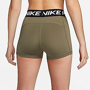 Nike Womens Pro 3" Shorts (Olive Green/White, Small)