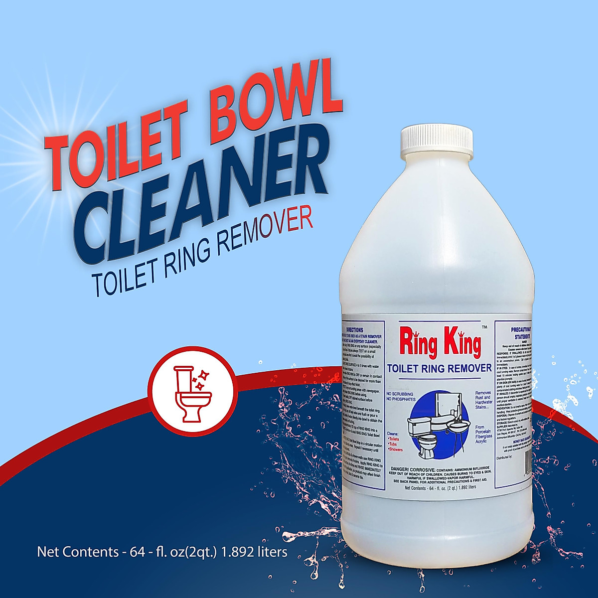 Ring King Toilet Bowl Cleaners | 64oz Toilet Bowl Cleaner Liquid Fast Acting Bathroom Cleaner For Calcium, Water, Rust, Red Clay & Lime Stains – No Scrubbing