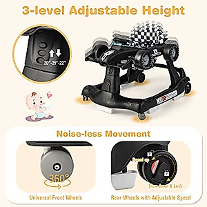 GLACER 4-in-1 Baby Walker, Folding Infant Walker with Adjustable Height & Speed, Music Box with Light, Steering Wheel, Soft Cushion, Toddler Toy Activity Center for Babies Aged 6-18 Months