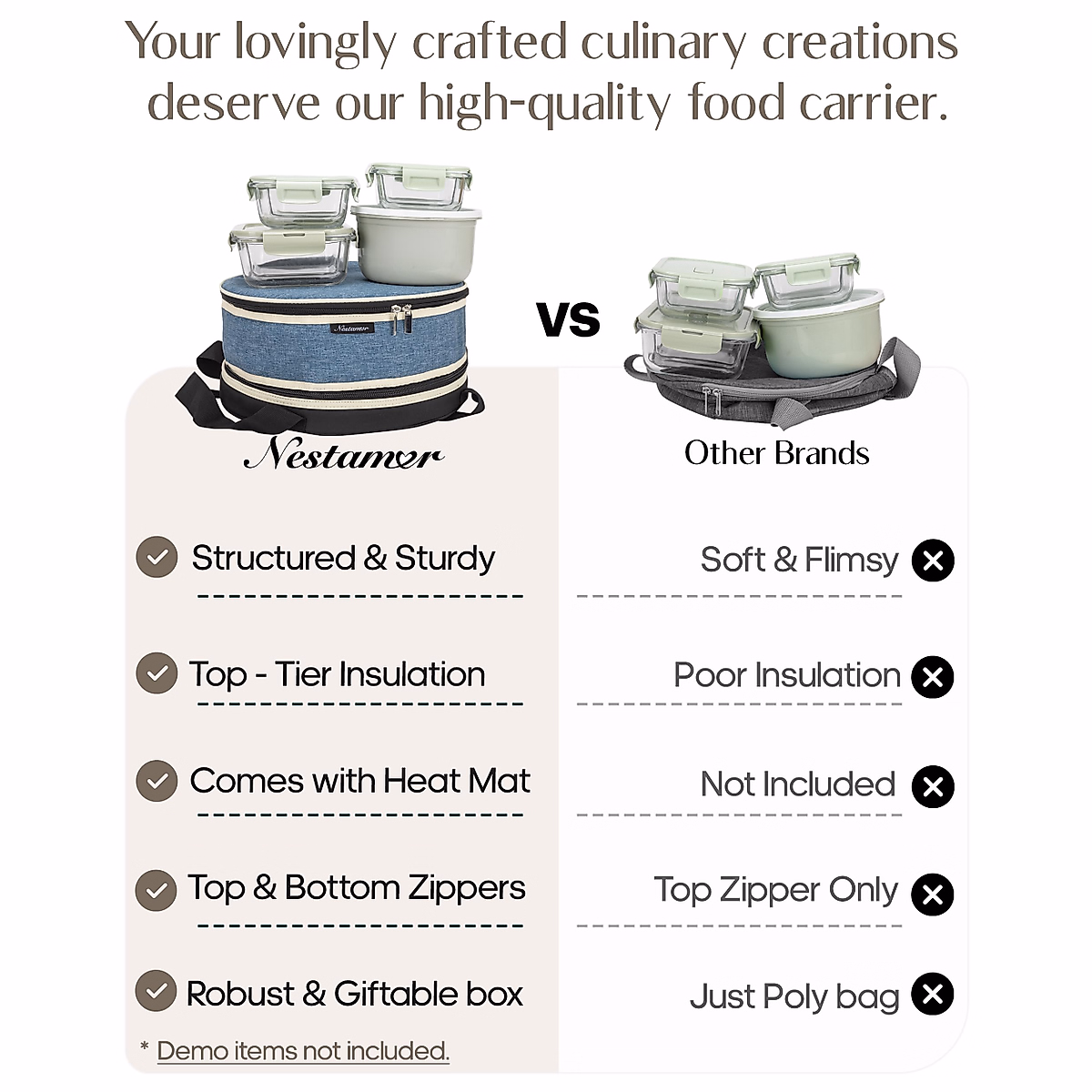 Nestamor Premium Insulated Round Casserole Carrier & Pie Carrier (12.5" x 6") with Heat-Resistant Mat – Collapsible Pie, Cake and Cheesecake Holder with Lid and Handle for transport [Denim Blue]