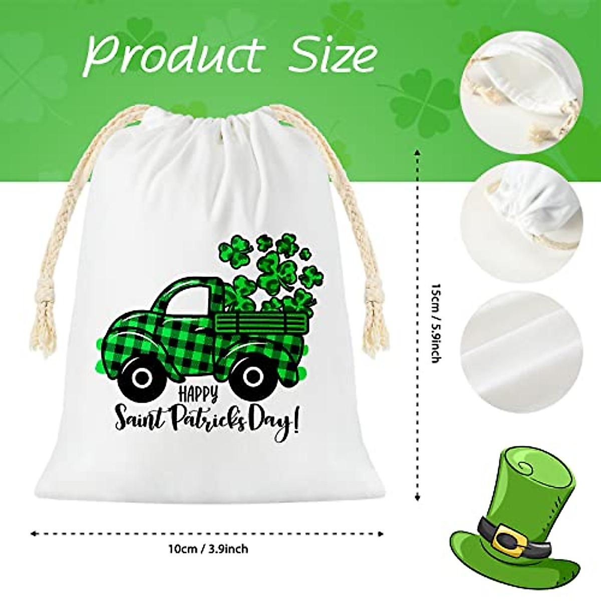 Sublimation Blank Drawstring Bags St. Patrick's Day Candy Gift Bags 4x6'' Goodie Treat Pouches Small Reusable Muslin Sachet Sack for Irish Day Kids Birthday Party Favor DIY Craft Supplies(16 Pieces)