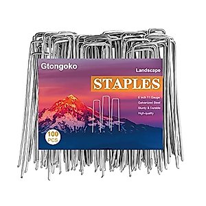 Gtongoko 6 Inch Galvanized Landscape Staples 100 Pack 11 Gauge Anti-Rust Ground Sod Pins Yard Stakes for Weed Barrier Fabric